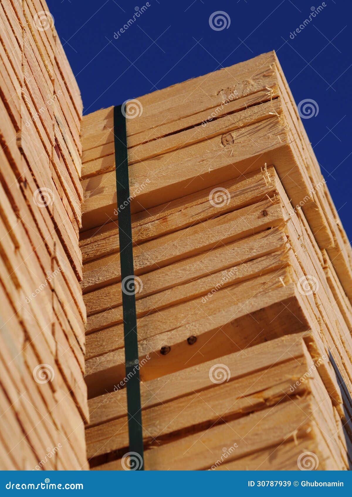 Stacks of Planks Against the Deep Blue Sky Stock Image - Image of color ...
