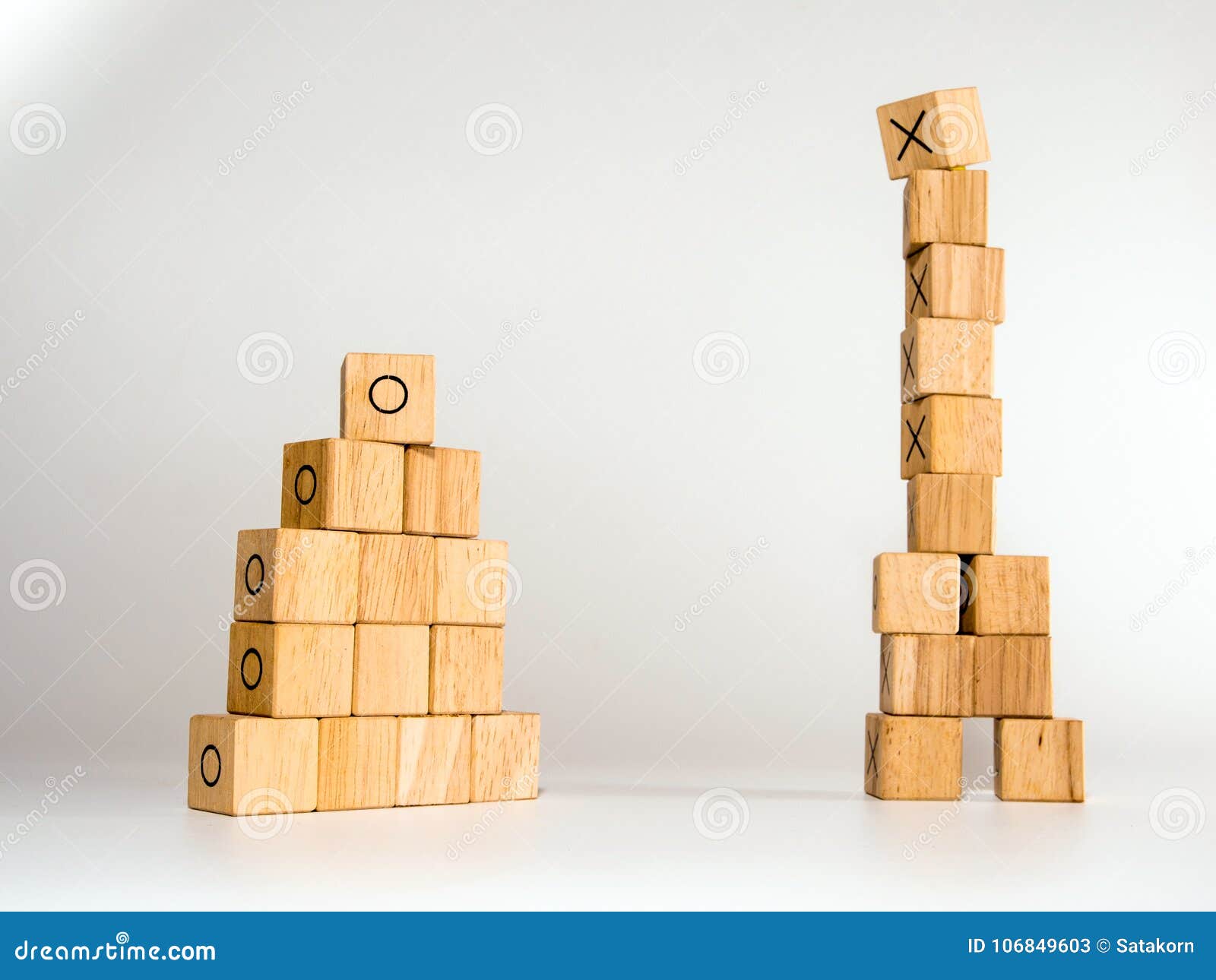 The Stacks of Rectangular Wooden Cubes To Be Two Stacks, One High and ...