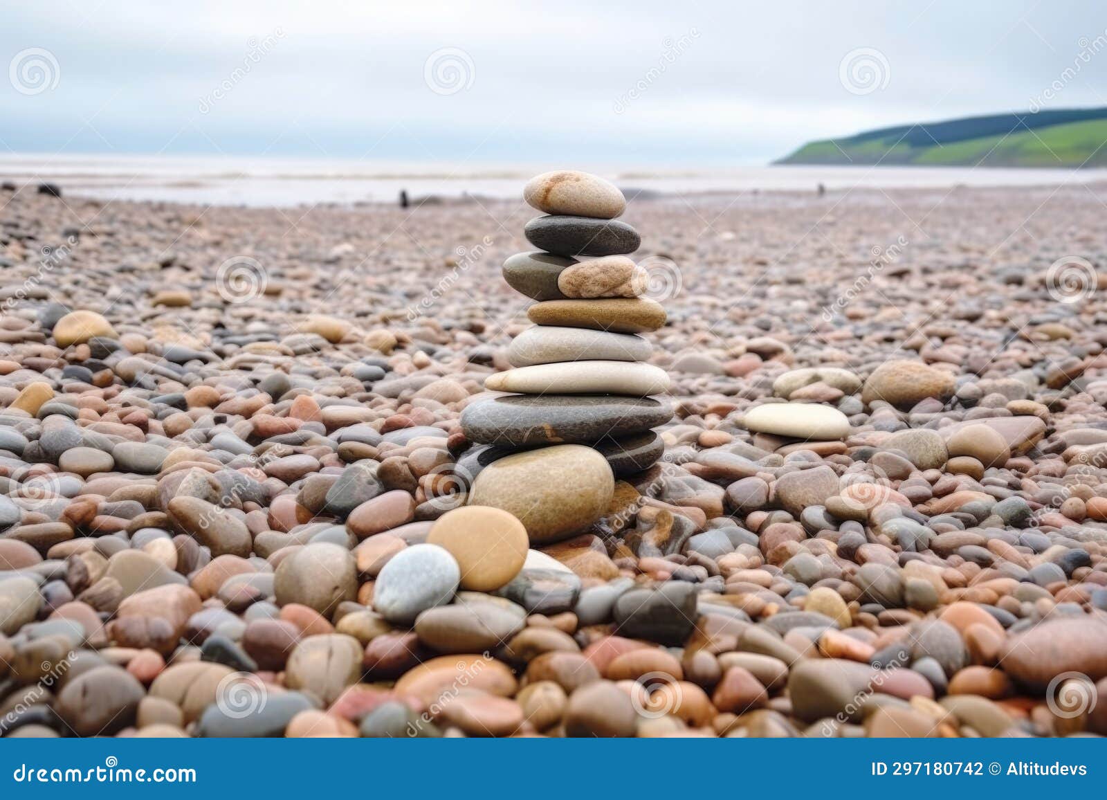 Stacks of Rounded River Pebbles Washed Up on a Sandy Beach Stock ...