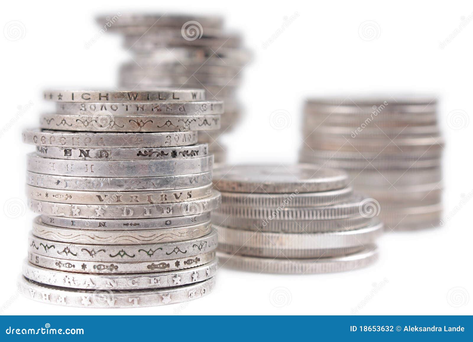 Stacks of silver coins stock photo. Image of conceptual - 18653632