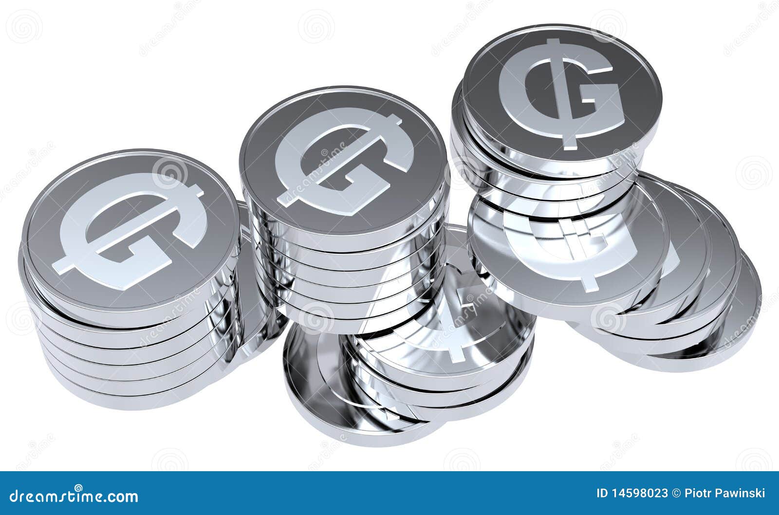Stacks of Silver Coins Isolated on White Stock Illustration ...
