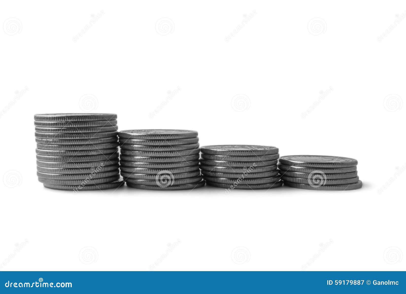 Stacks of Silver Coins Isolated on White Background Stock Image - Image ...