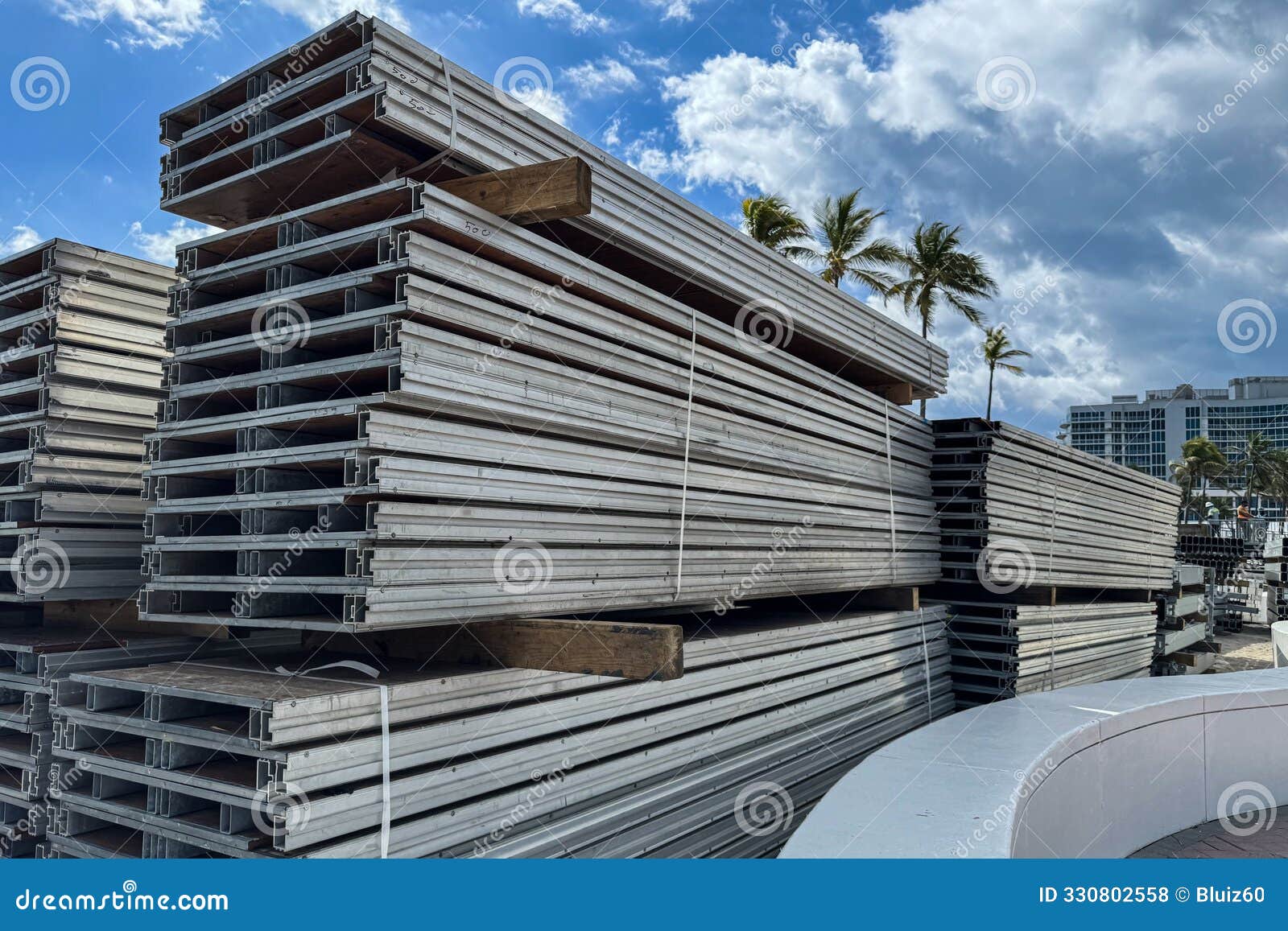 Stacks of Temporary Seating Sit Ready for Assembly on Beach Stock Photo ...