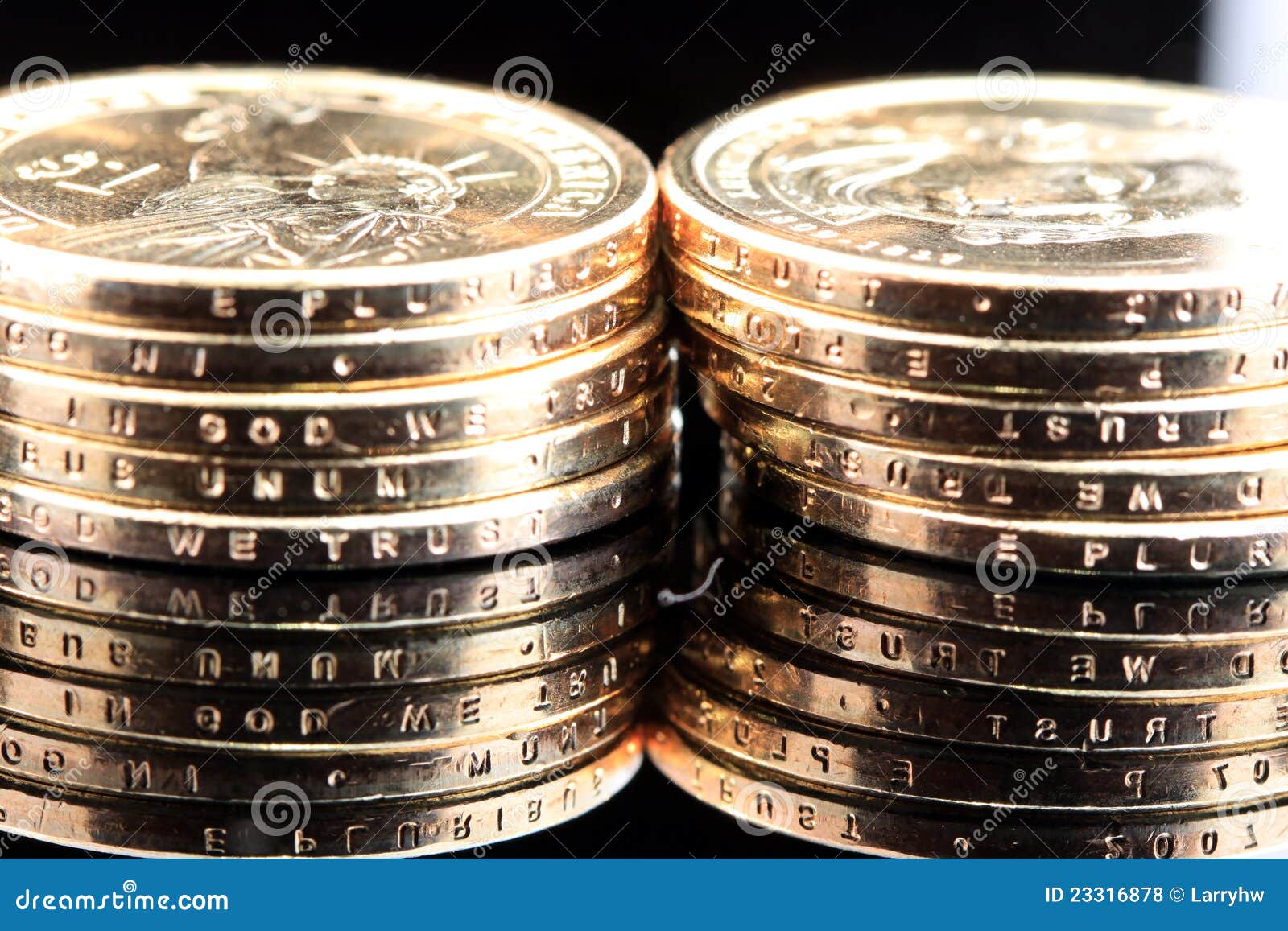 Stacks of US One Dollar Coins Stock Photo - Image of mirror, stacks ...
