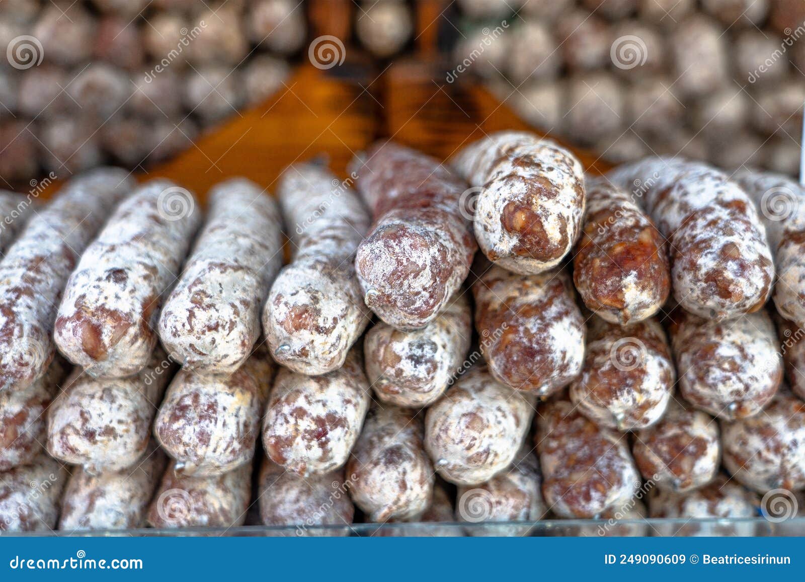 Stacks of Various Kinds of Saucisson or Saucisson Sec - Dry-cured ...
