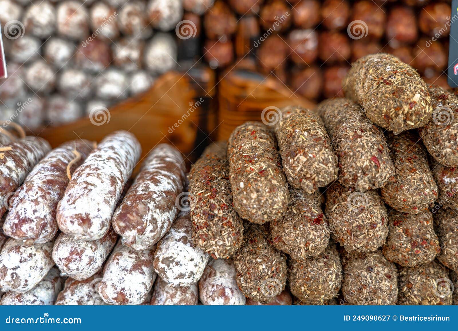 Stacks of Various Kinds of Saucisson or Saucisson Sec - Dry-cured ...