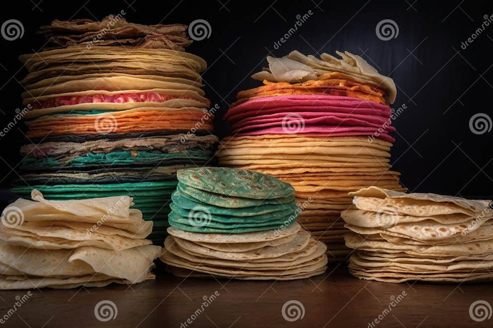 Stacks of Various Tortilla Types, Showcasing Diversity Stock ...