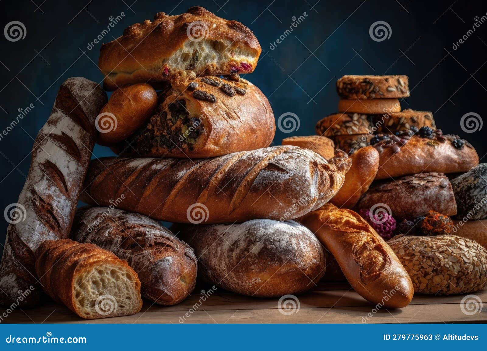 Stacks of Warm, Crusty Breads with Various Toppings Stock Illustration ...