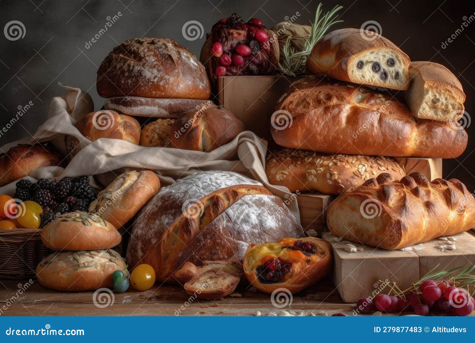 Stacks of Warm, Crusty Breads with Various Toppings Stock Image - Image ...