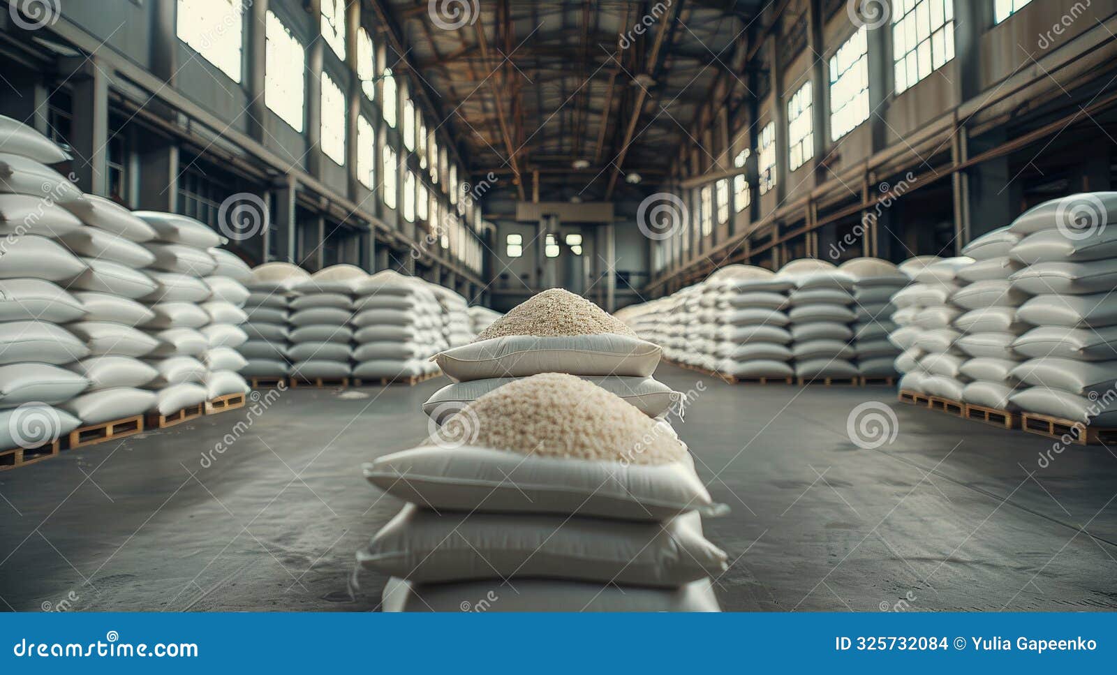 Stacks of White Grain Sacks in a Warehouse Stock Photo - Image of food ...