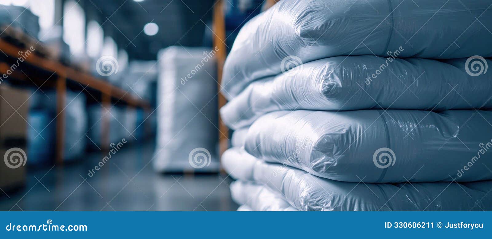 Stacks of Wrapped Goods in Industrial Warehouse Stock Illustration ...
