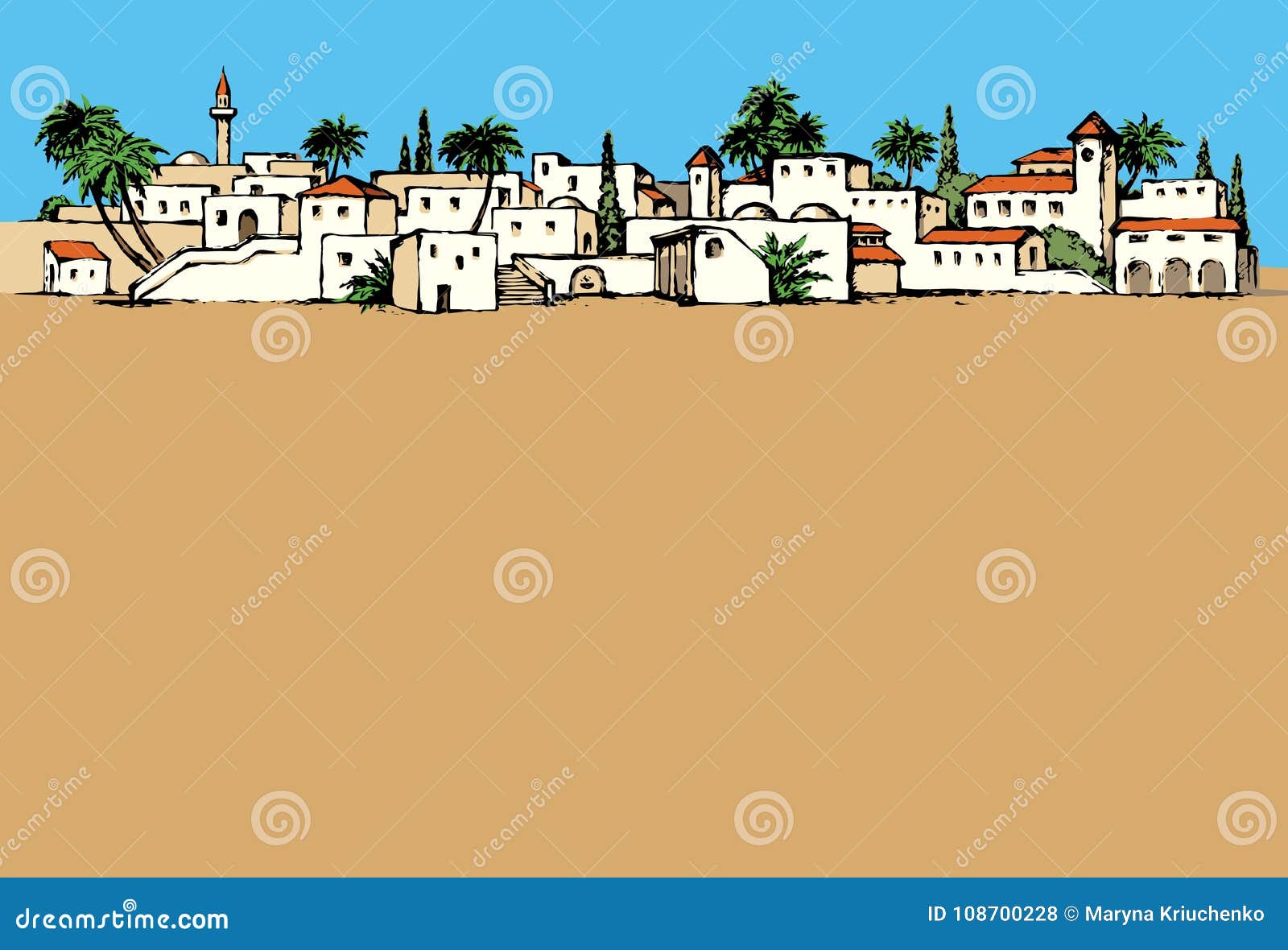 Stad in Een Woestijn Vector Tekening Vector Illustratie - Illustration ...