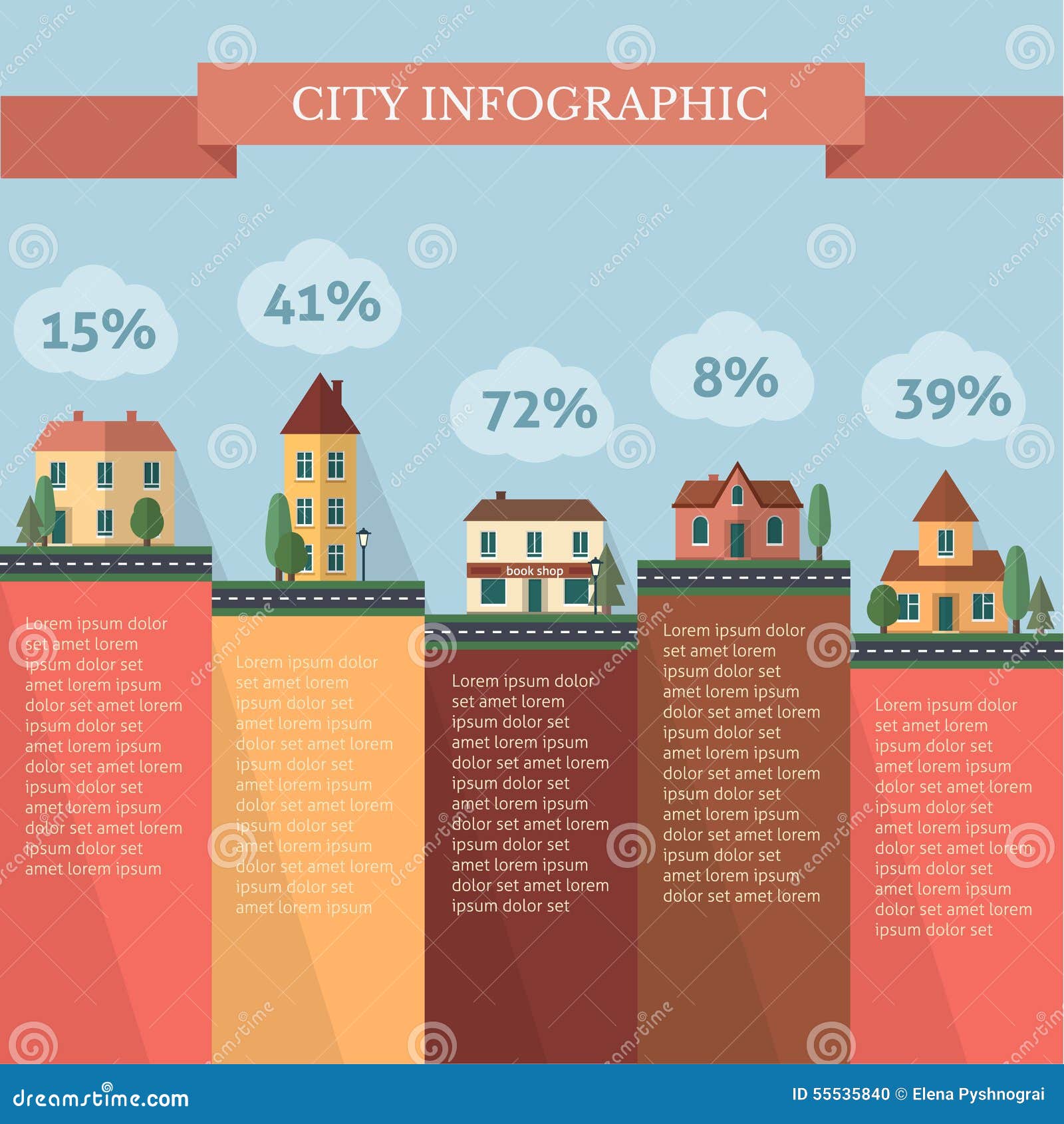 Stad Infographic Met Straat En Huizen Vector Illustratie - Illustration ...