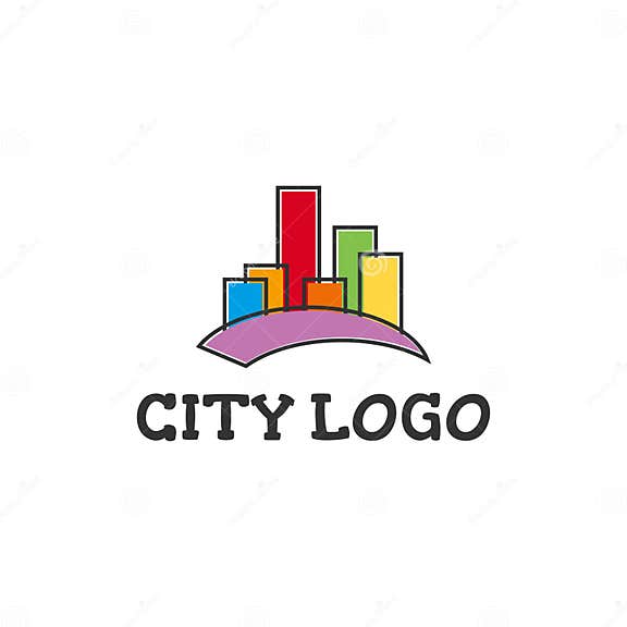 Stad Logo Vector Art Logo Template Och Illustration Stock ...