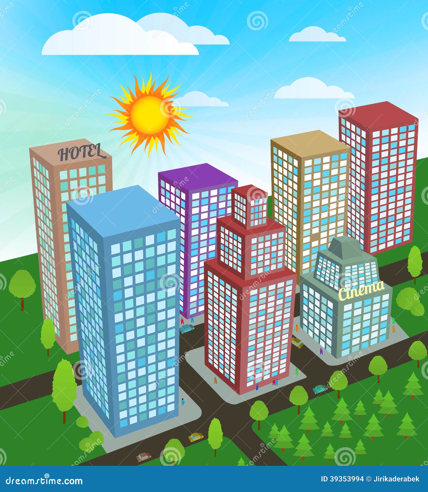 Stad in perspectief vector illustratie. Illustration of ligplaats ...