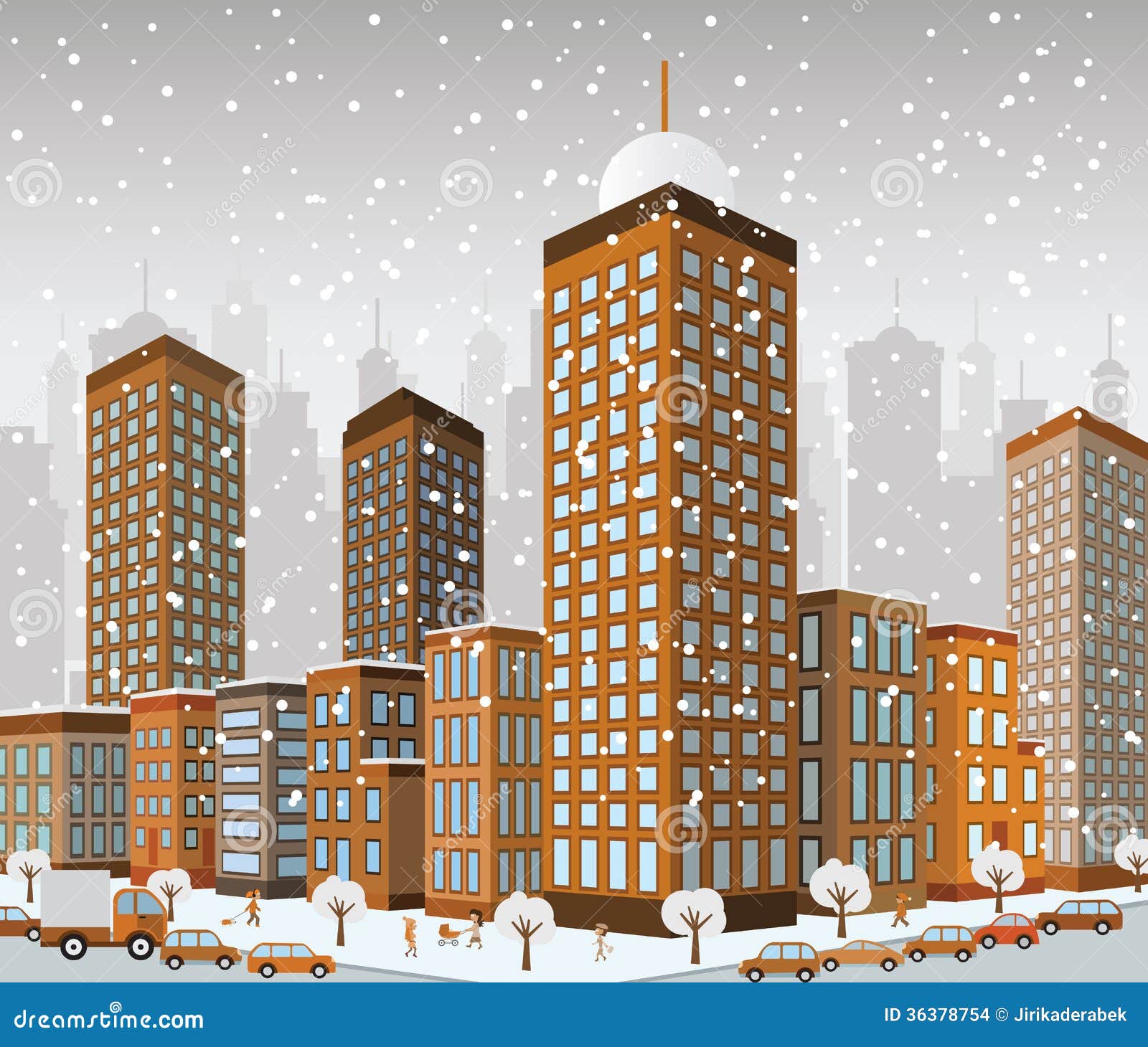 Stad in Perspectief (de Winter) Vector Illustratie - Illustration of ...