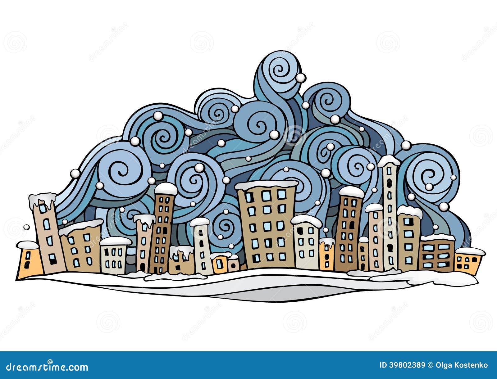 Stad Van De Beeldverhaal De Vector Abstracte Winter Vector Illustratie ...