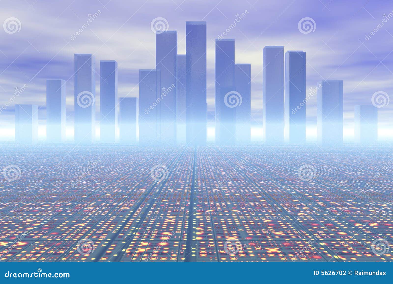 Stad van de toekomst stock illustratie. Illustration of wolken - 5626702