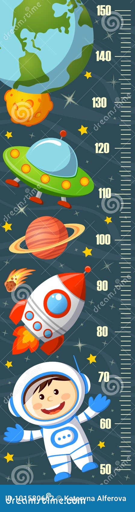 Stadiometer. Height Measure. Meter Wall With Cute Cartoon Planets Of ...
