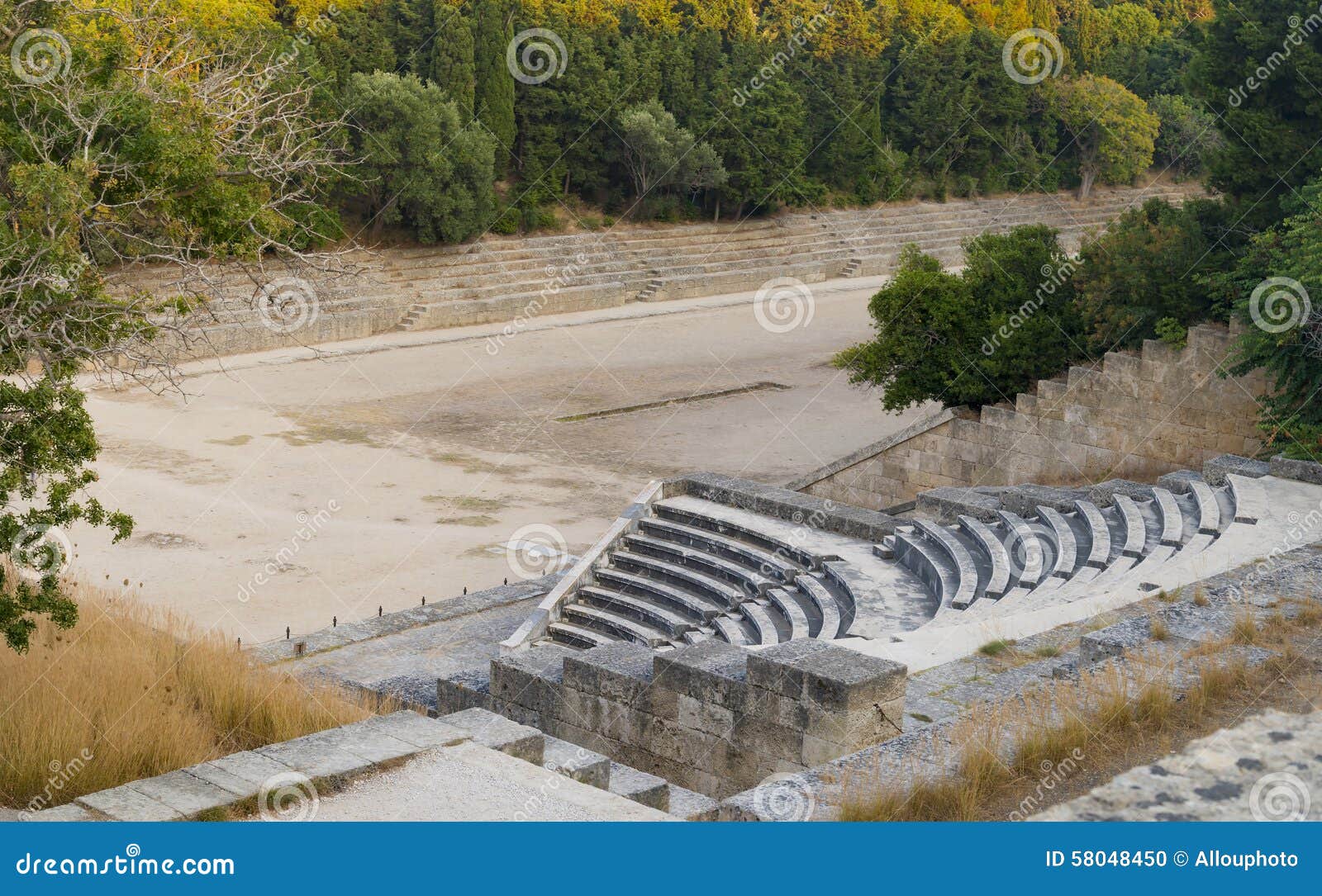 Stadium at the Acropolis of Rhodes, Greece Stock Photo - Image of ...