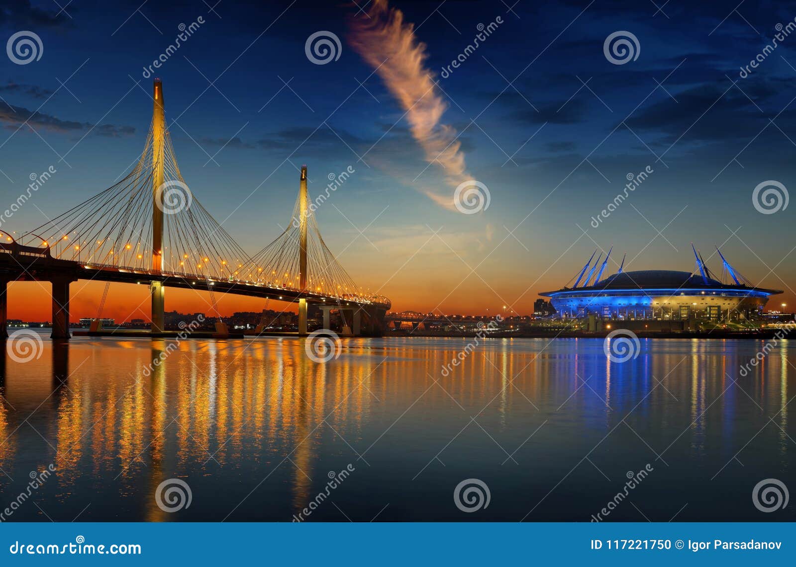 Stadium and Cable-stayed Bridge in St. Petersburg Stock Photo - Image ...