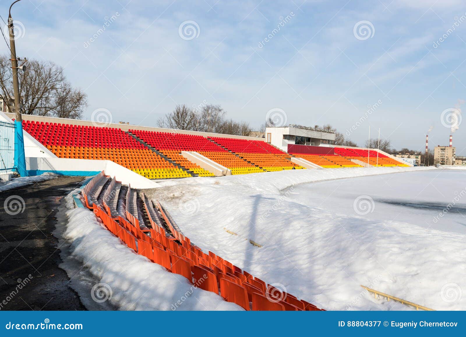 Stadium Covered with Snow in Winter Stock Image - Image of back, seat ...