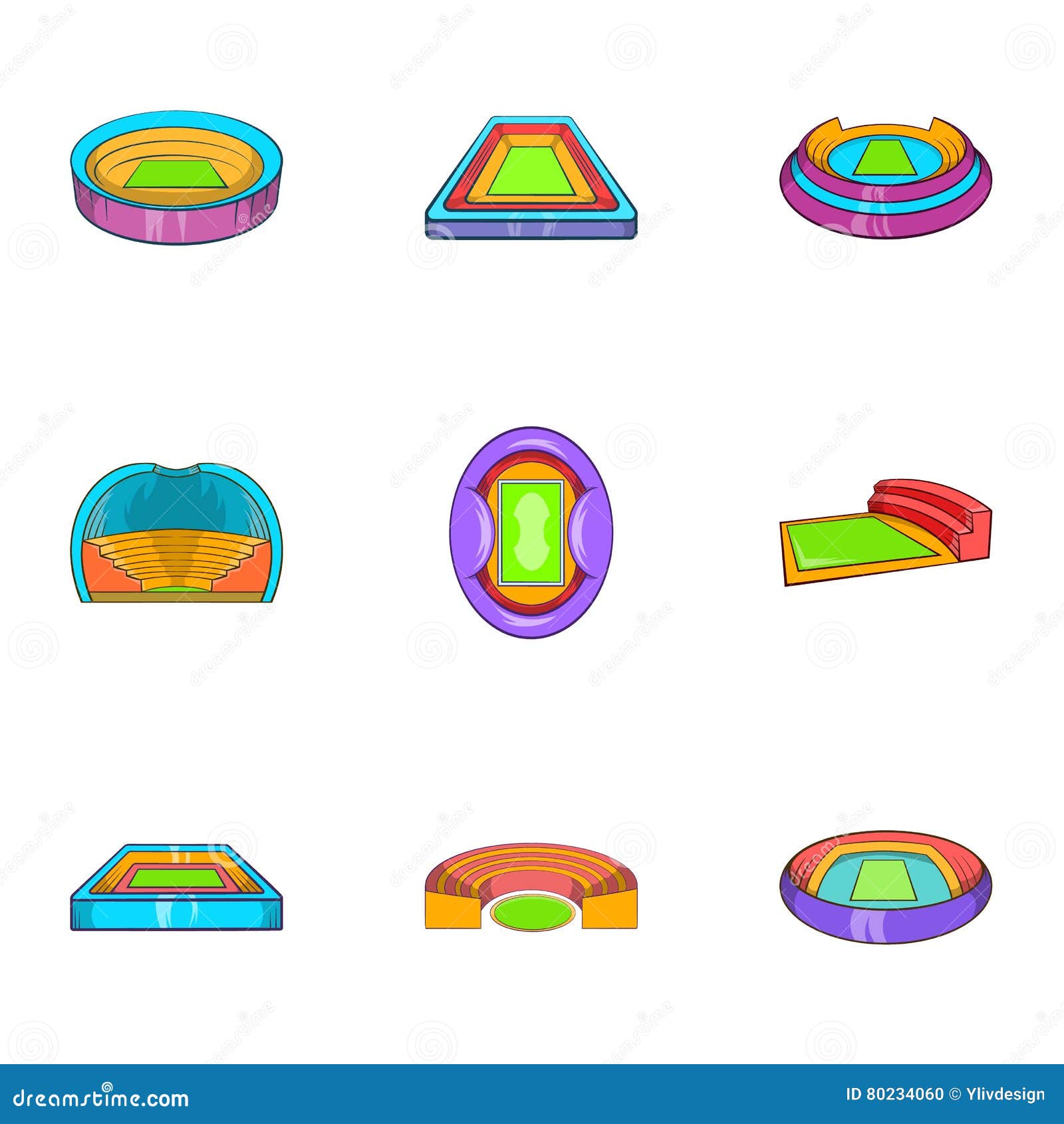 Stadium Icons Set, Cartoon Style Stock Vector - Illustration of graphic ...