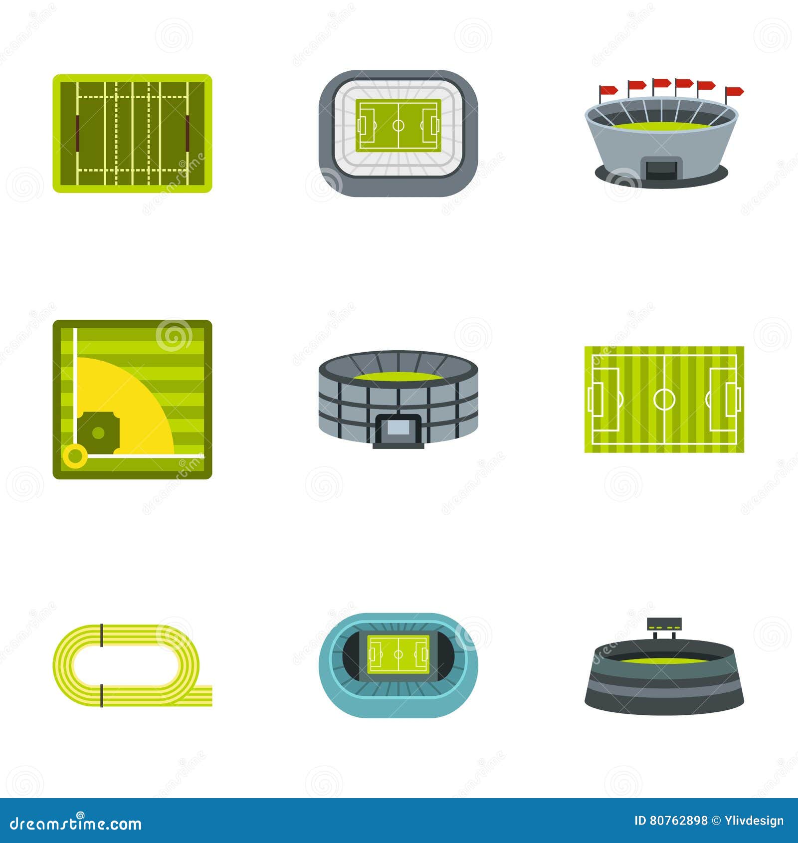 Stadium Icons Set, Flat Style Stock Vector - Illustration of flat, goal ...