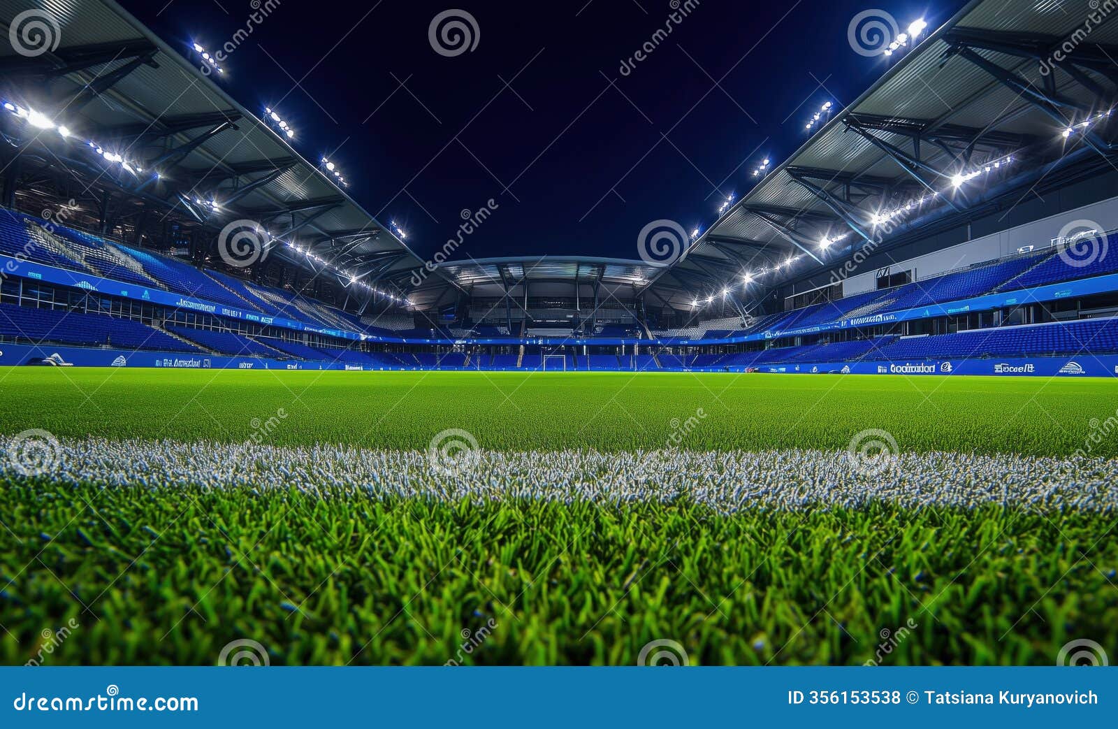 Stadium Interior at Night, Illuminated Seating and Field, Modern ...
