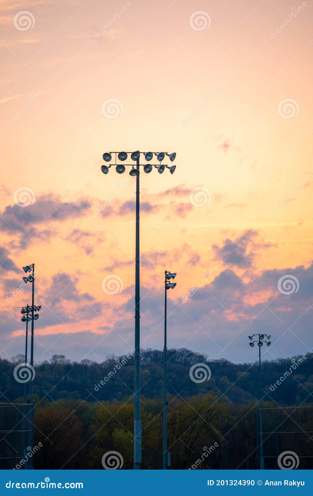 Stadium Light Lantern or Spotlight while Sunset or Sunrise with ...