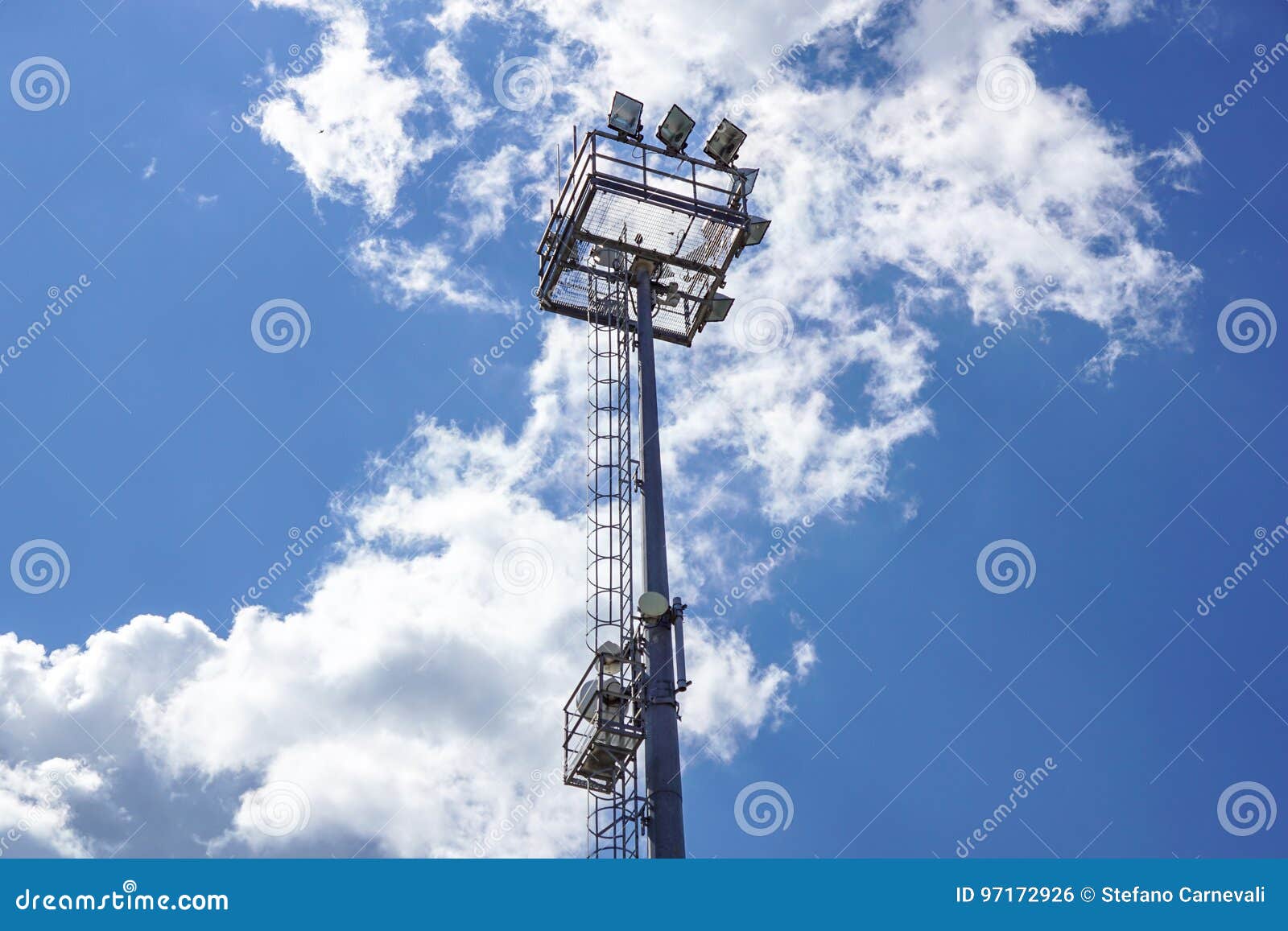 Stadium Lighting Pole Light Field at Day Bright Blue Stock Photo ...