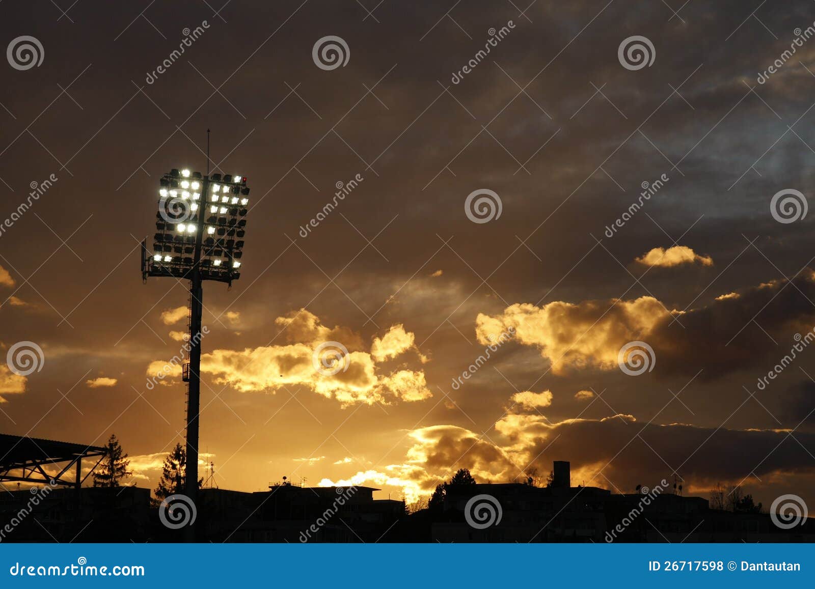 Stadium Lights Turned on and Sunset Stock Photo - Image of equipment ...