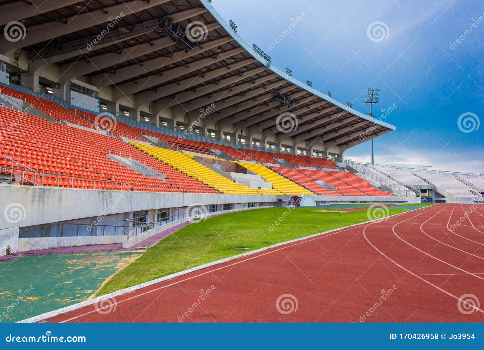 Stadium Main Stand and Running Track Stock Photo - Image of chair ...