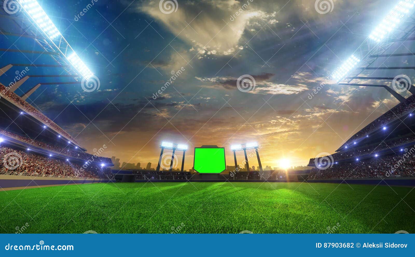 Stadium Moving Lights, Animated Flash with People Fans. 3d Render ...