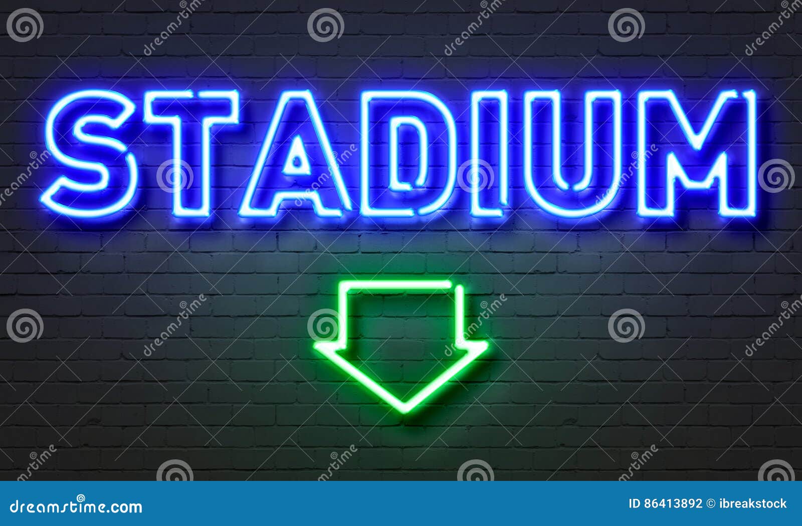 Stadium Neon Sign on Brick Wall Background. Stock Photo - Image of ...