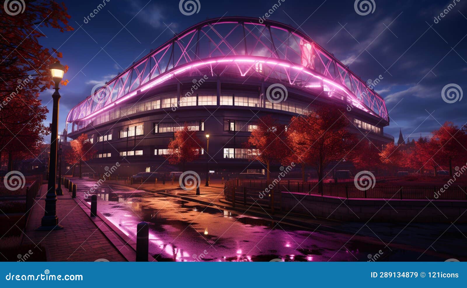 A Stadium with a Purple Roof and Lights Stock Illustration ...