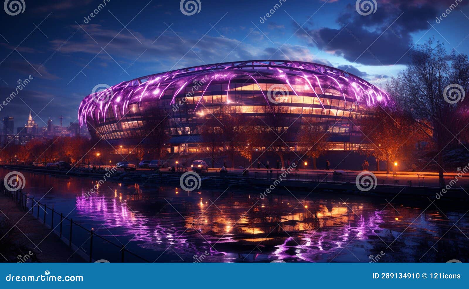 A Stadium with a Purple Roof and Lights Stock Illustration ...