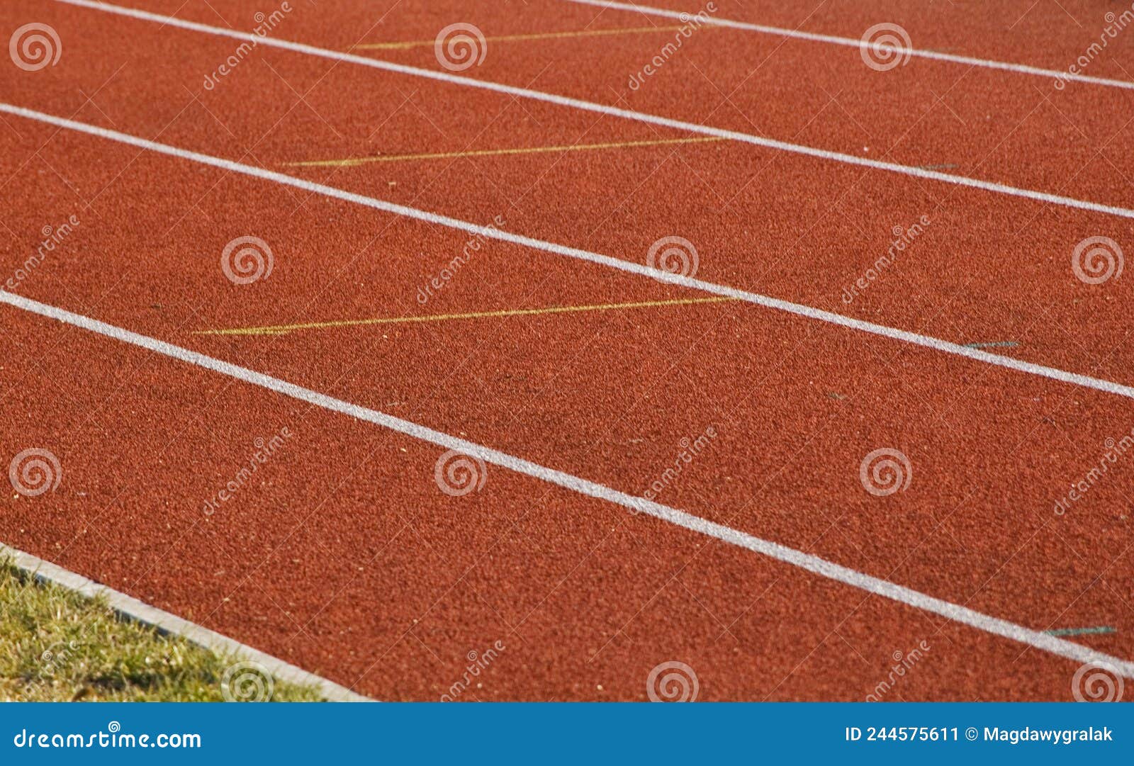 Stadium red plastic track stock image. Image of speed - 244575611