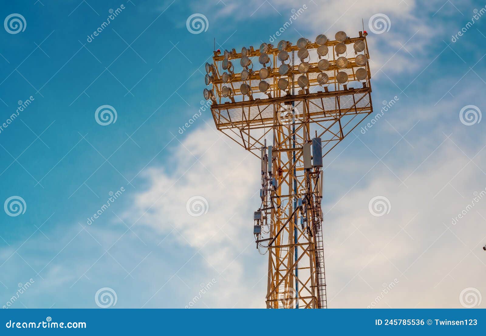 Stadium Spotlight Set on a Background of Blue Sky Stock Photo - Image ...