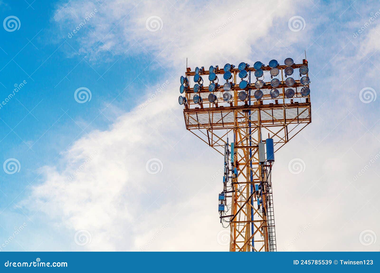 Stadium Spotlight Set on a Background of Blue Sky Stock Image - Image ...