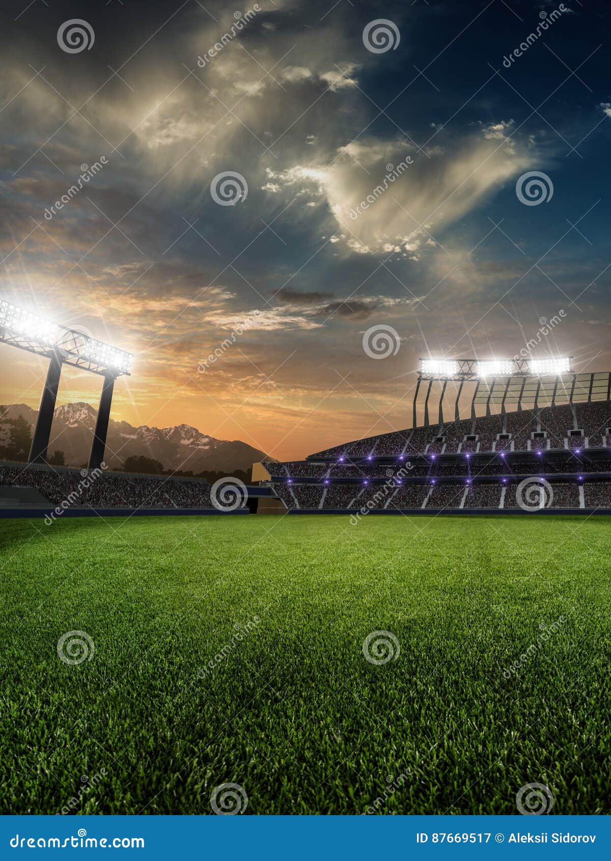 Stadium Sunset With People Fans. 3d Render Illustration Cloudy ...