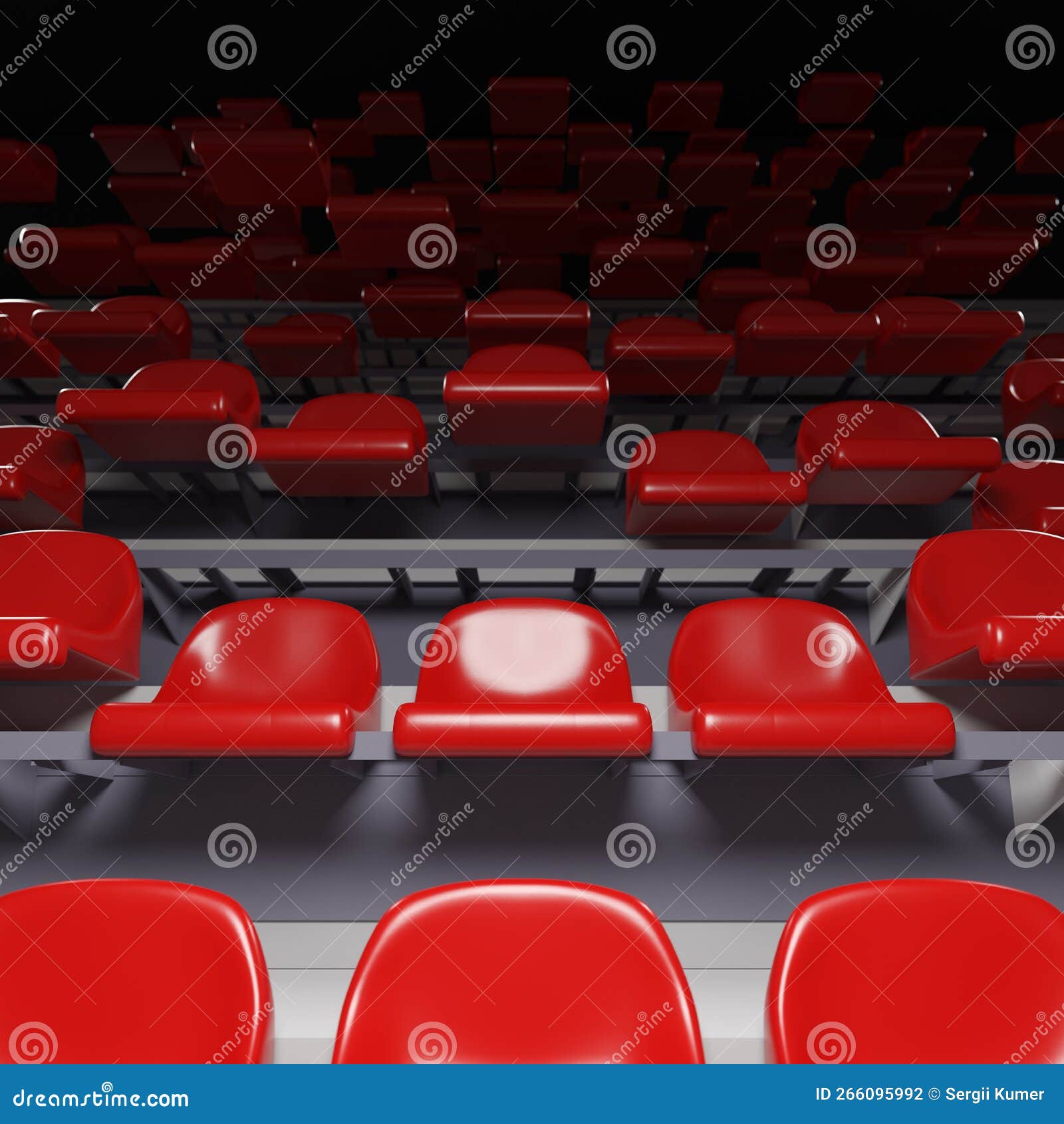Stadium or Venue Tier with Red Plastic Seats Risen Up Randomly. 3D ...