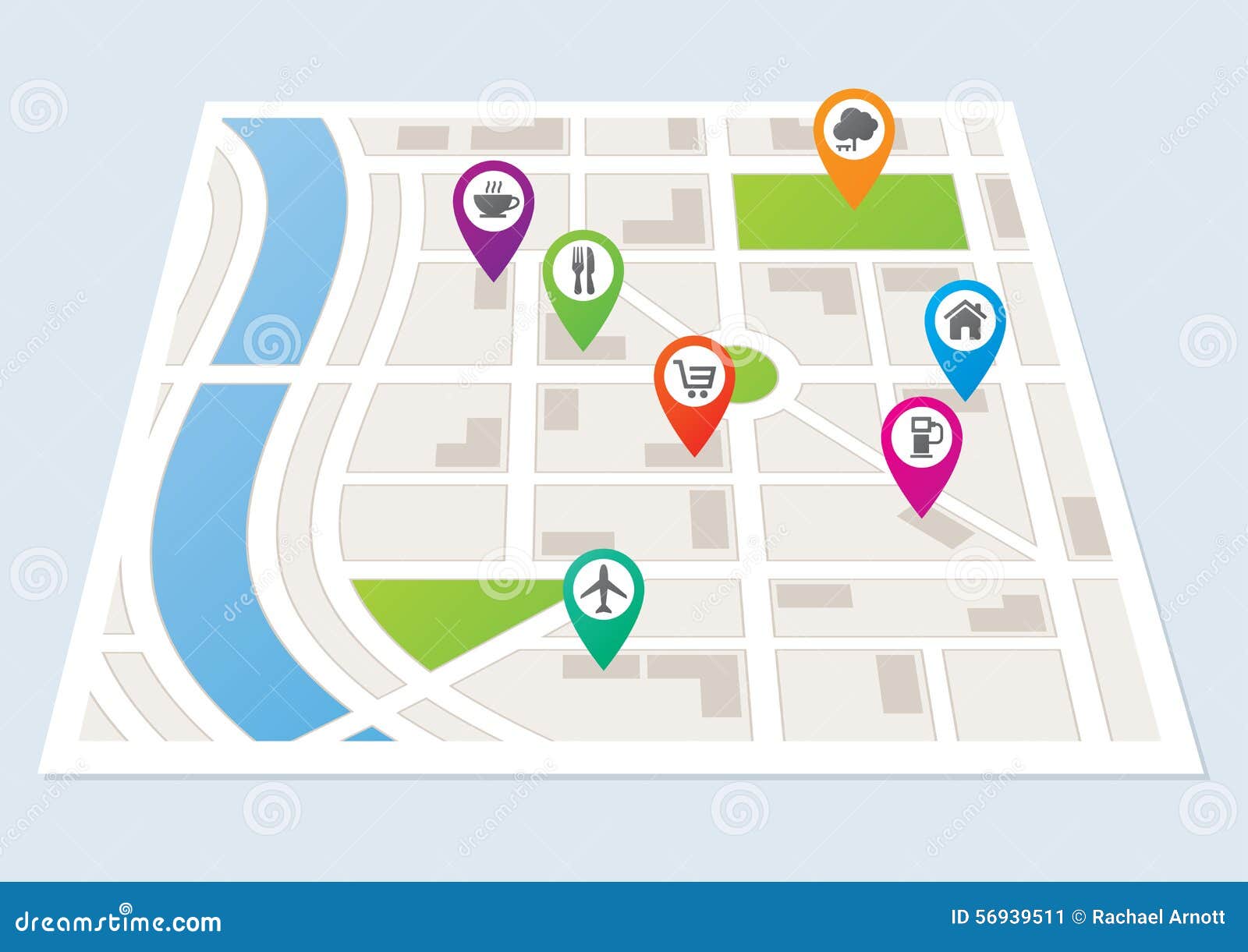 Stadtplan Mit Standort-Markierungen Vektor Abbildung - Illustration von ...