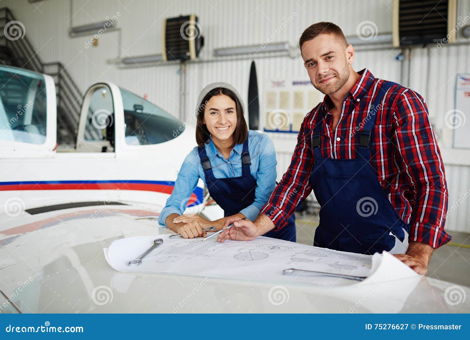 Staff of Airplane Repair Service Stock Image - Image of people ...