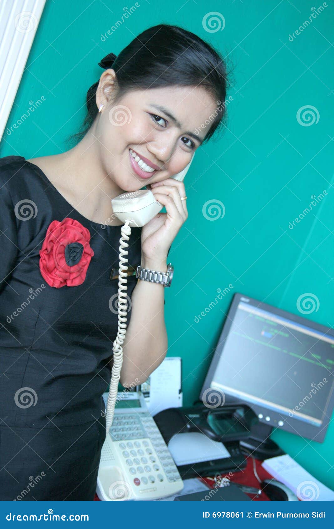 Staff calling stock image. Image of cashier, asian, working - 6978061
