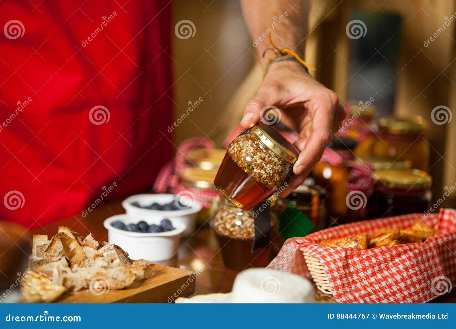 Staff Checking Pickle Jar at Counter in Market Stock Image - Image of ...