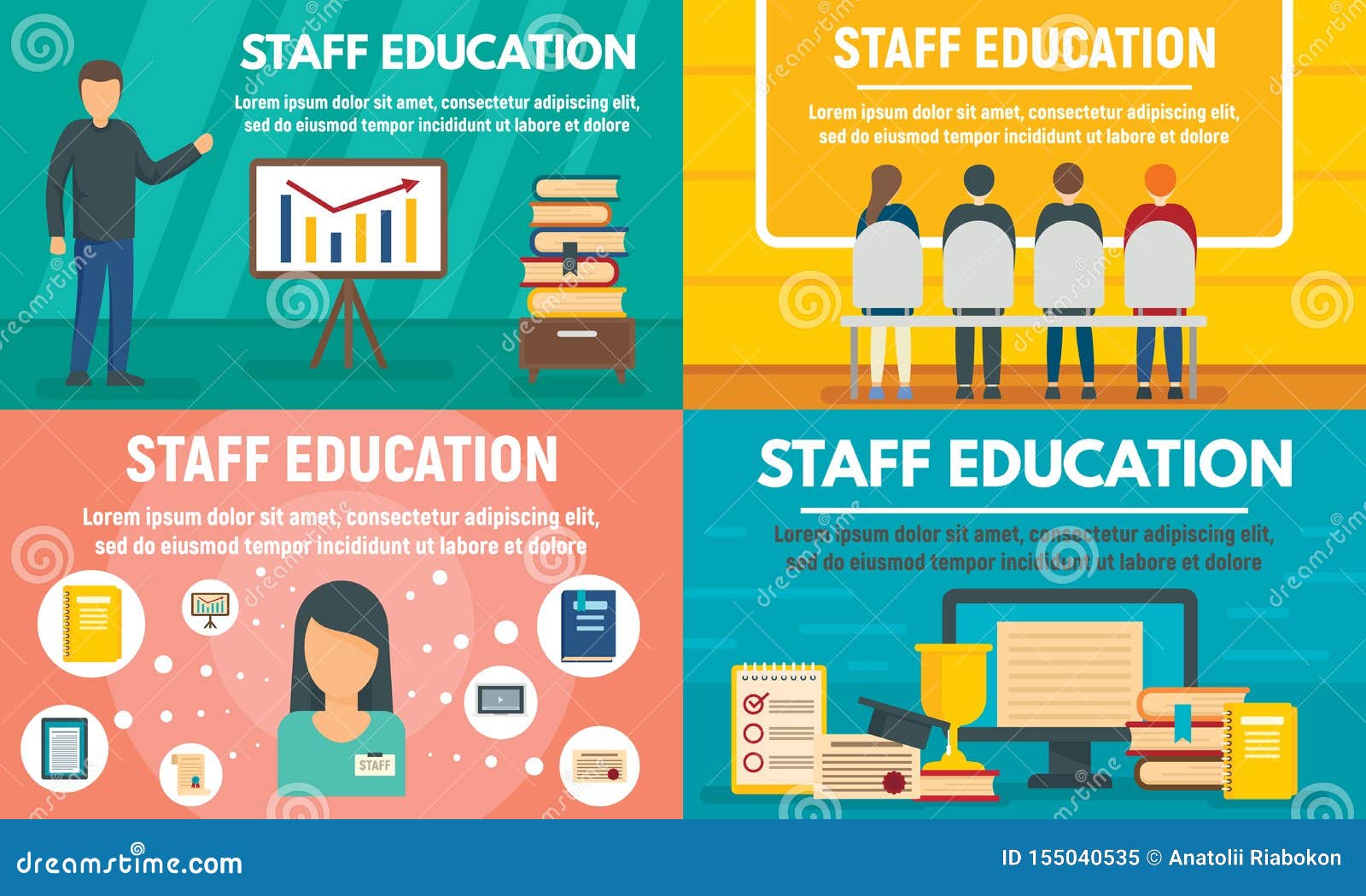 Staff Education Banner Set, Flat Style Stock Vector - Illustration of ...