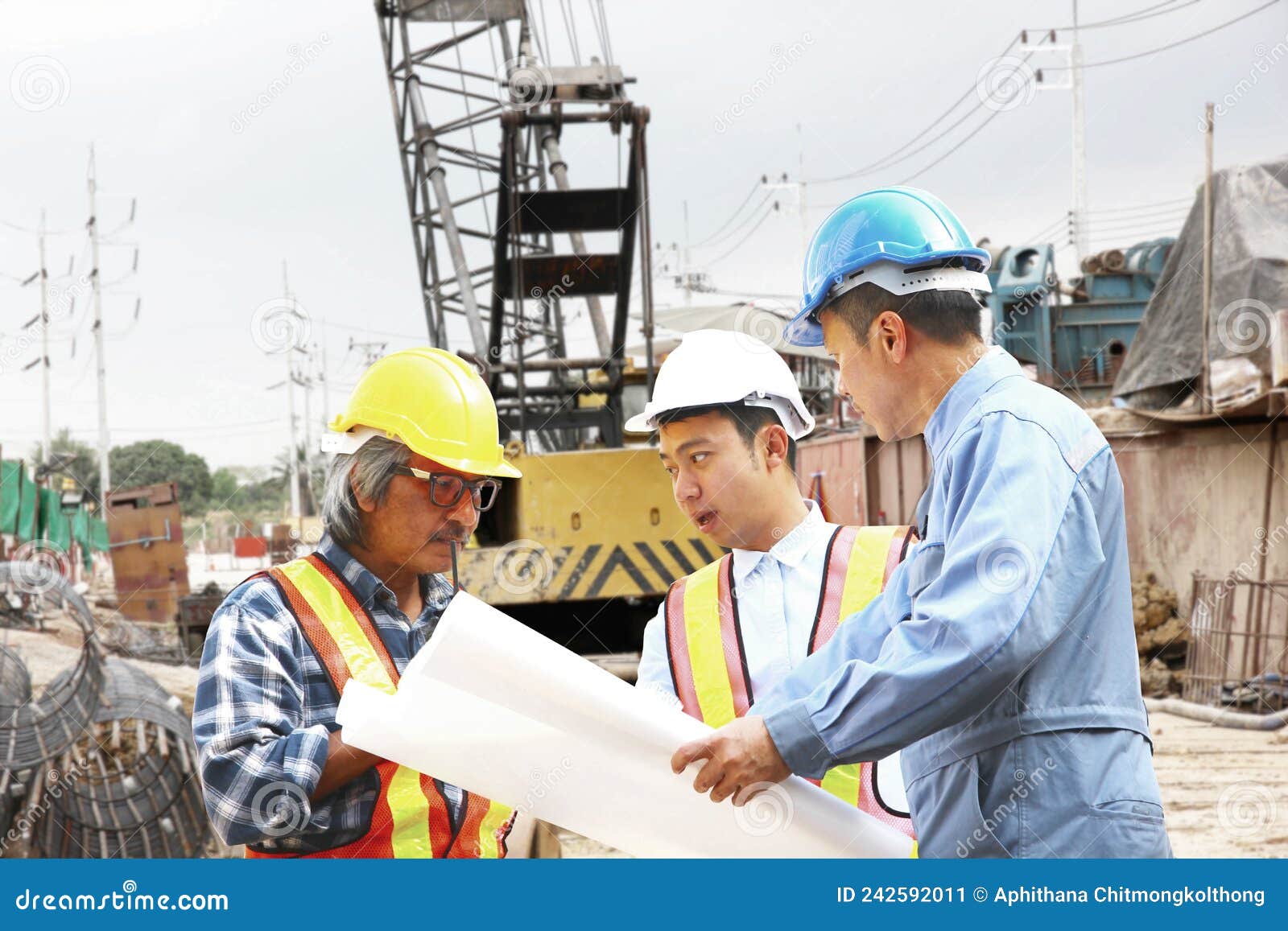 Staff Engineer Bored Pile Team Planning Work in Construction Site ...