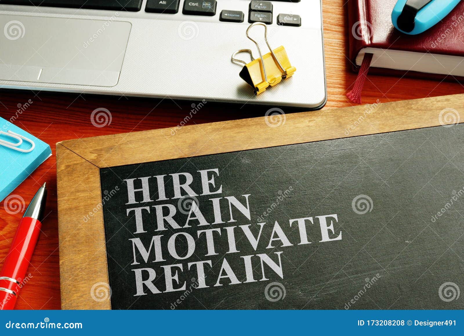 Staff Hire, Train, Motivate and Retain Written on Blackboard Stock ...