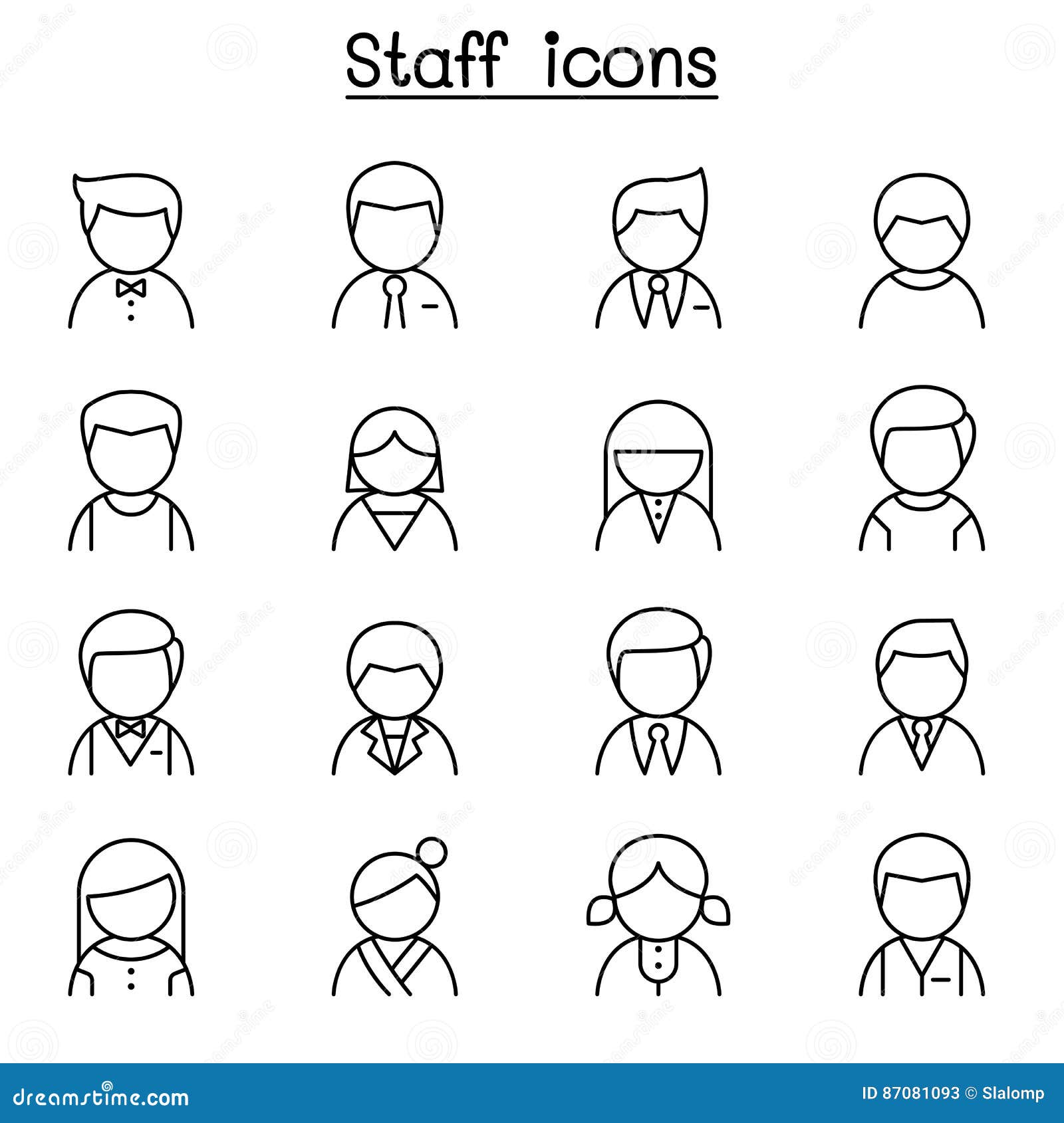 Staff Icon Set in Thin Line Style Stock Vector - Illustration of ...